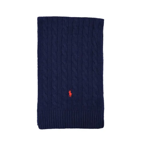 Polo Ralph Lauren Logo-embroidered Cable-knit Scarf - Black