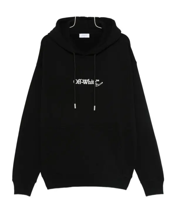 Off-White Logo Printed Drawstring Hoodie - Black
