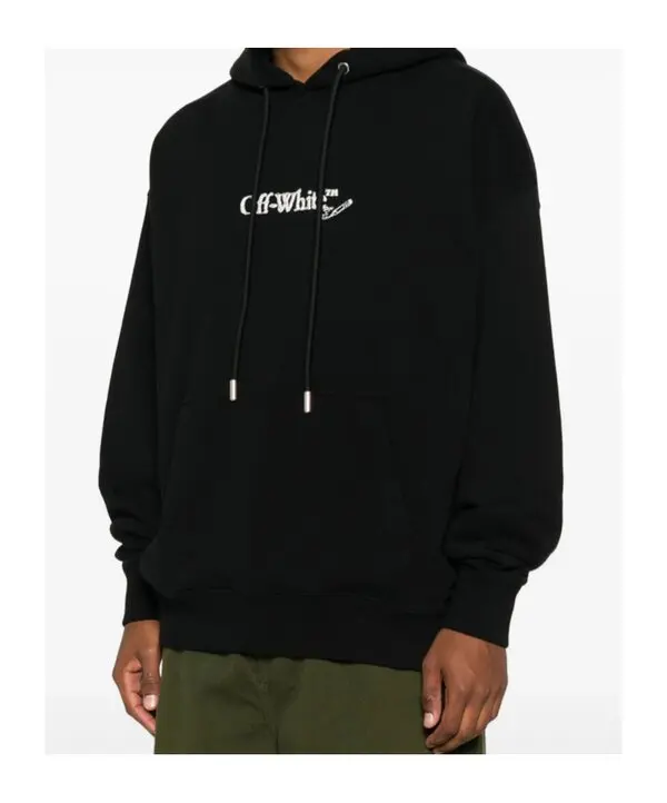 Off-White Logo Printed Drawstring Hoodie - Black