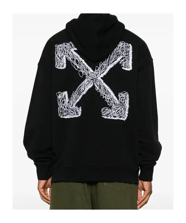 Off-White Logo Printed Drawstring Hoodie - Black