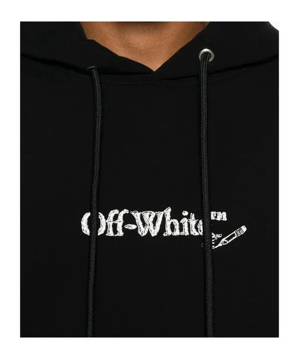 Off-White Logo Printed Drawstring Hoodie - Black
