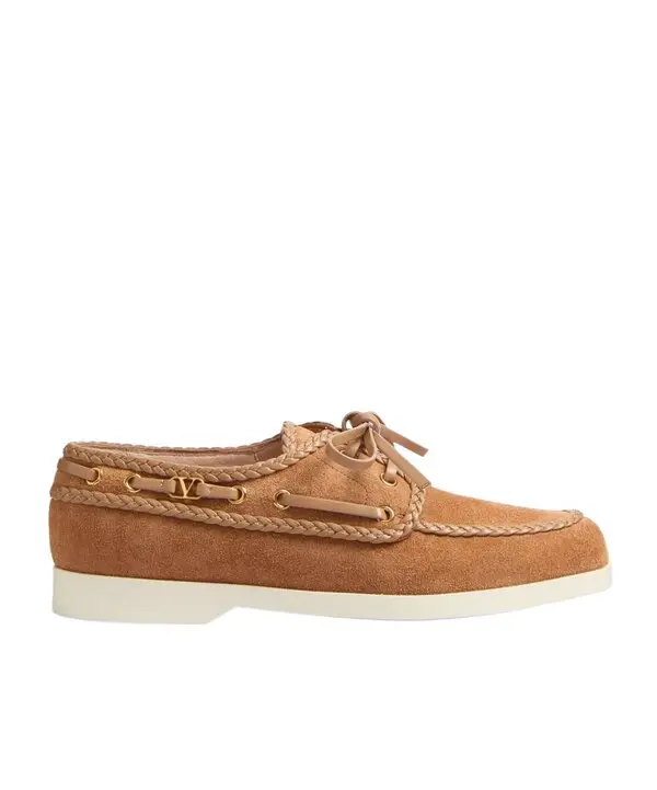 Valentino Garavani Braided-edge Lace-up Boat Shoes - Camel Brown