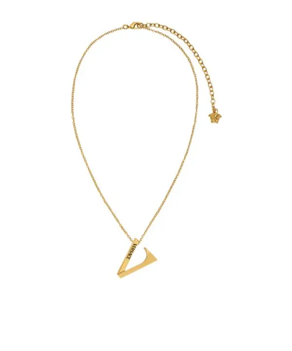 Versace Logo-engraved V-shaped Necklace - Bright Gold