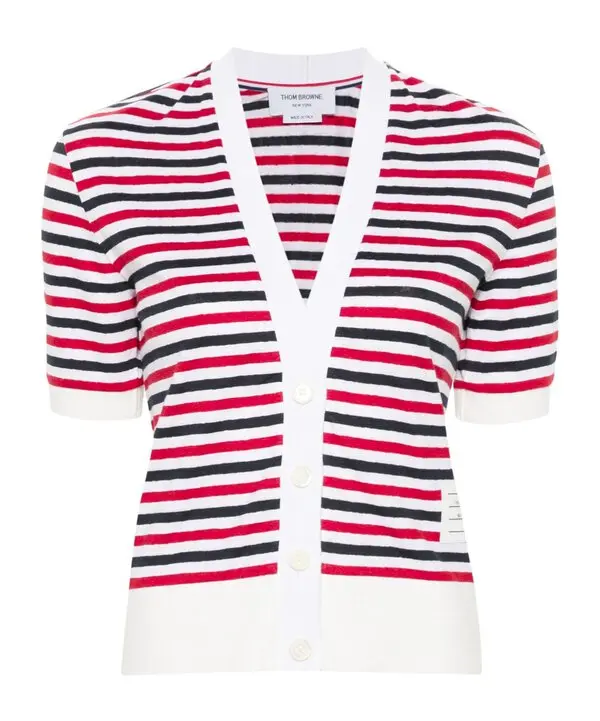 Thom Browne Short Sleeve Striped Cardigan - Red/white/blue