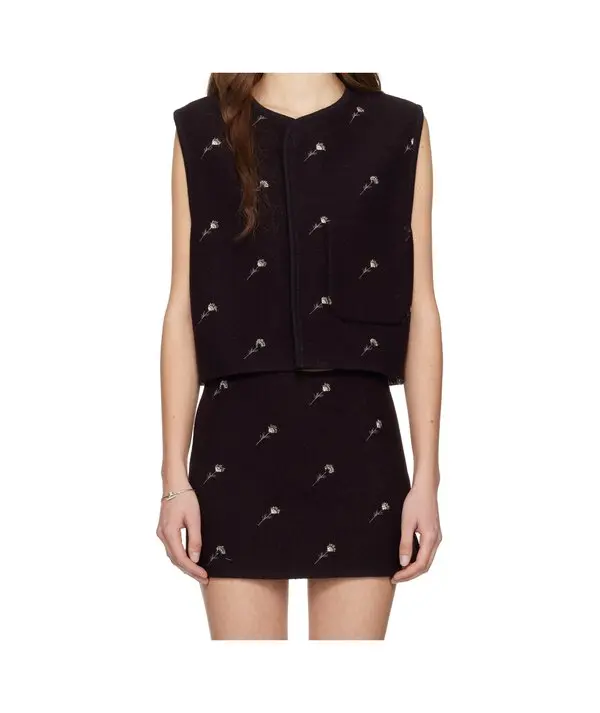 RIER Walker Floral Pattern Wool Vest - Black