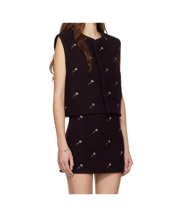 RIER Walker Floral Pattern Wool Vest - Black