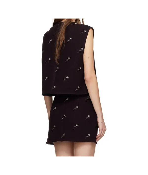 RIER Walker Floral Pattern Wool Vest - Black