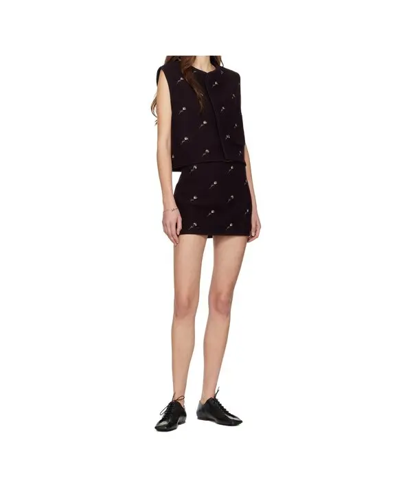 RIER Walker Floral Pattern Wool Vest - Black