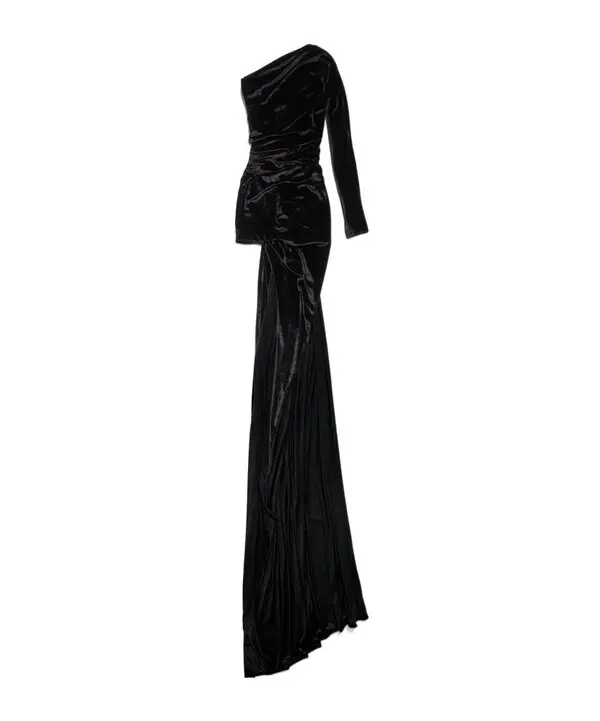 Balenciaga Velvet Asymmetric Draped Dress