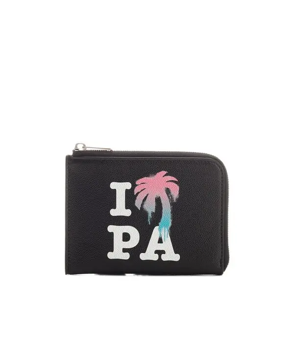 Palm Angels Logo Printed Zipped Wallet - Black