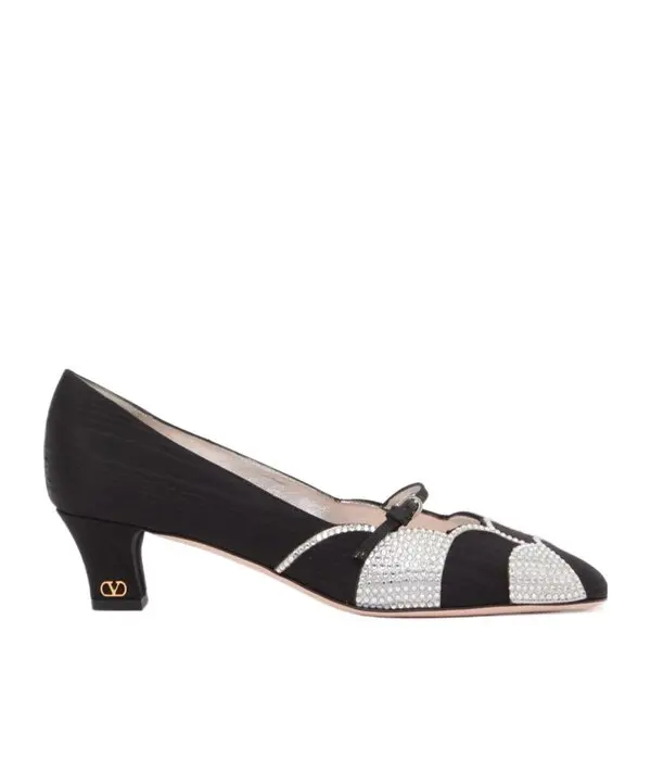Valentino Garavani Embellished Almond Toe Pumps - Black/silver