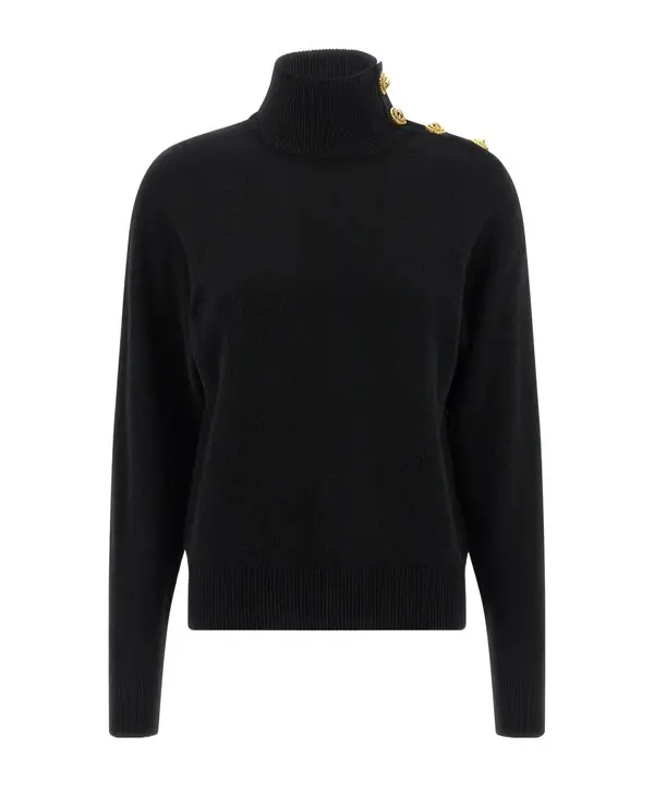 Balmain High Neck Knitted Jumper With Button Detail - Black