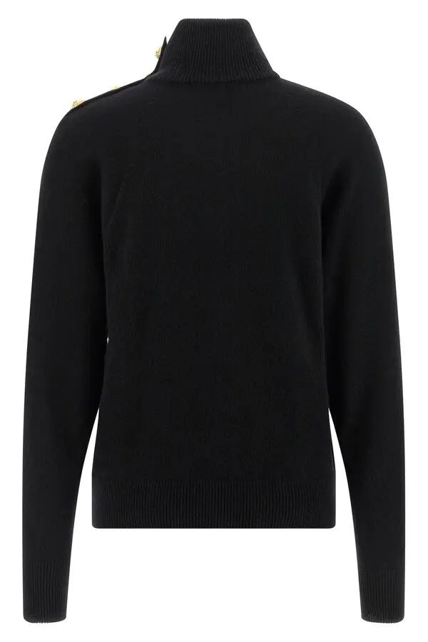 Balmain High Neck Knitted Jumper With Button Detail - Black