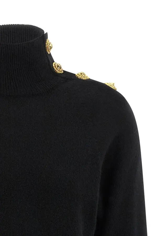 Balmain High Neck Knitted Jumper With Button Detail - Black