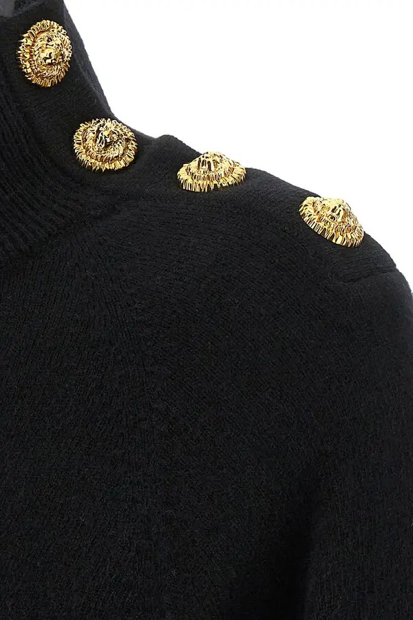 Balmain High Neck Knitted Jumper With Button Detail - Black