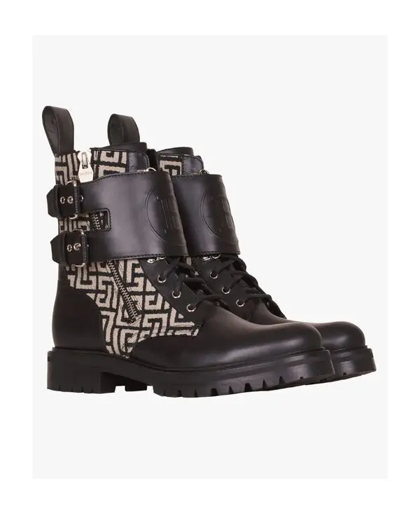 Balmain Bicolor Smooth And Monogram Jacquard Phil Ranger Ankle Boots