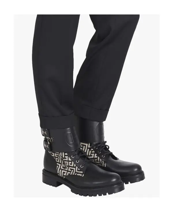 Balmain Bicolor Smooth And Monogram Jacquard Phil Ranger Ankle Boots