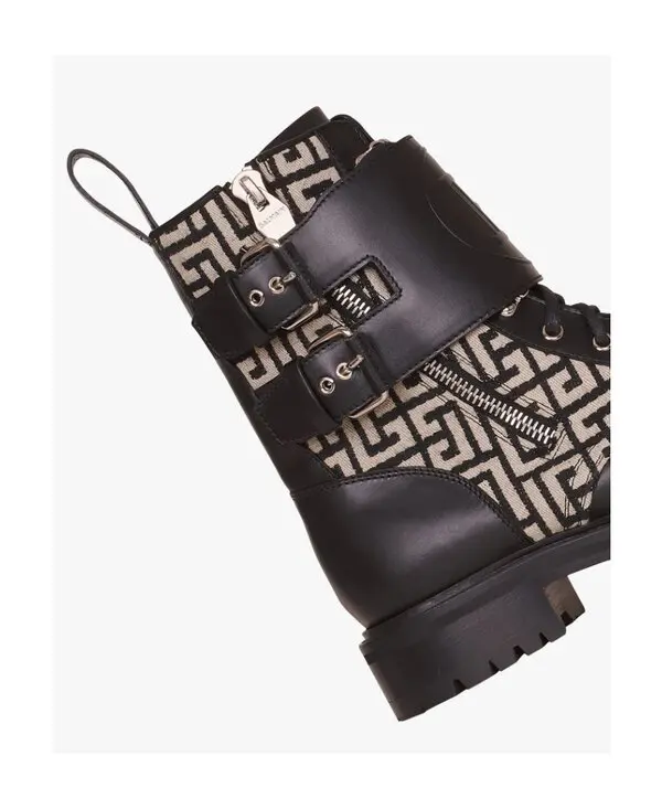 Balmain Bicolor Smooth And Monogram Jacquard Phil Ranger Ankle Boots