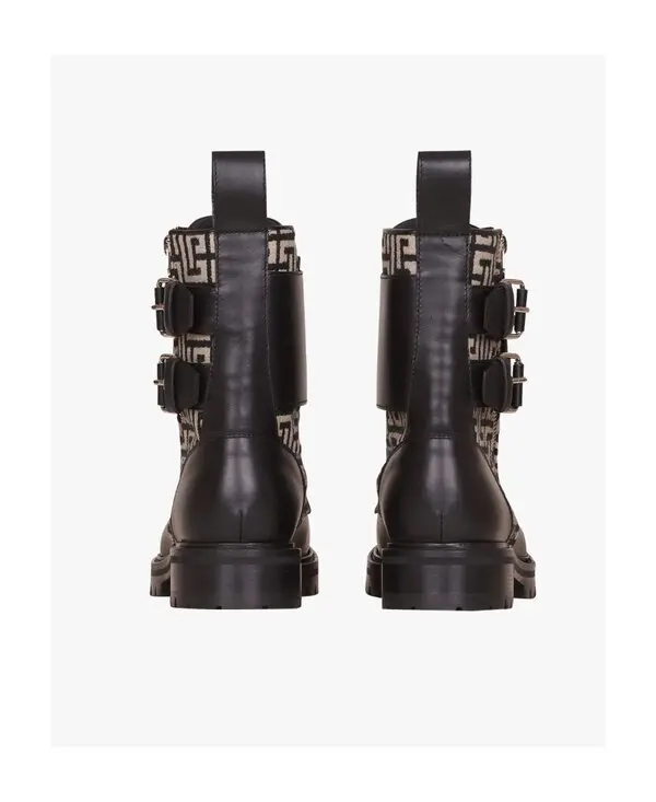 Balmain Bicolor Smooth And Monogram Jacquard Phil Ranger Ankle Boots