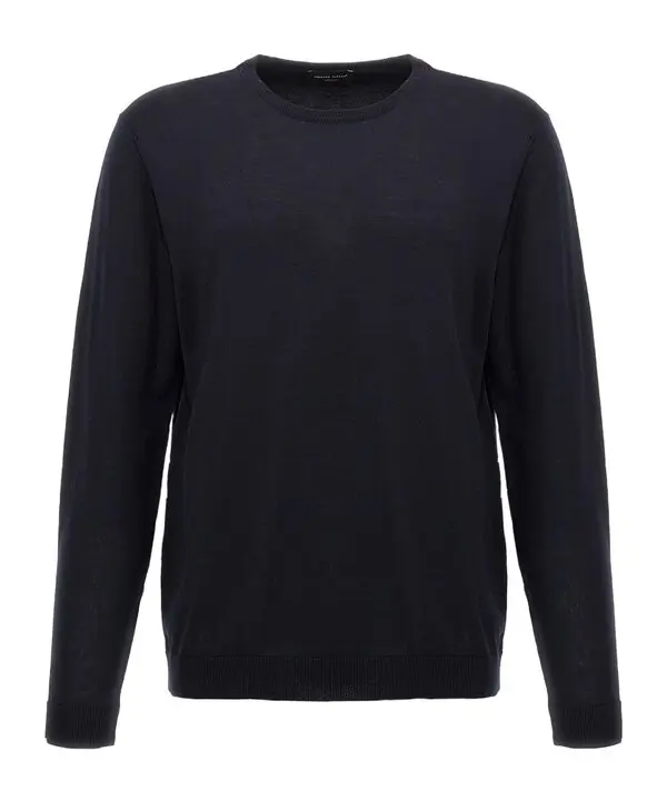 ROBERTO COLLINA Ribbed Round Neck Long Sleeve Pullover - Black