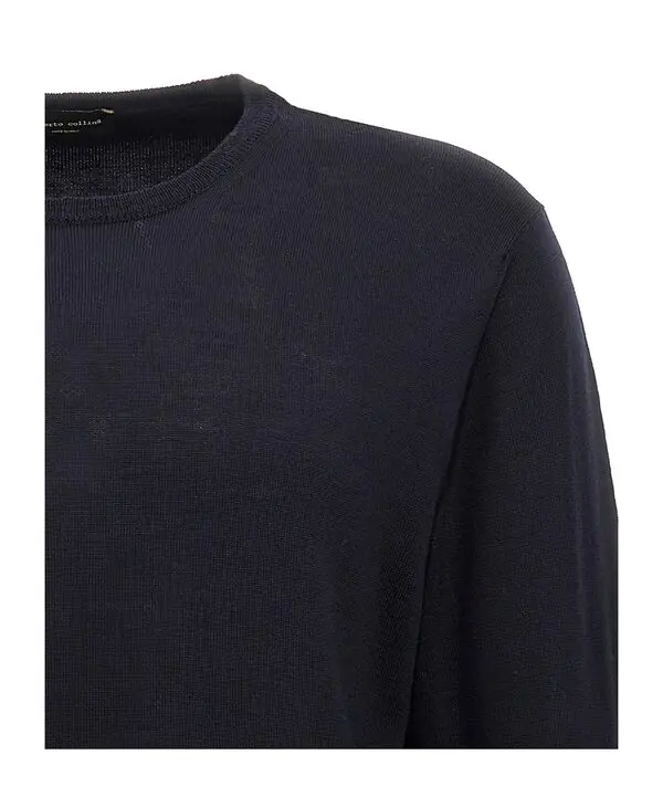 ROBERTO COLLINA Ribbed Round Neck Long Sleeve Pullover - Black