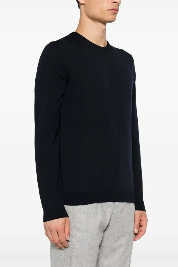 ROBERTO COLLINA Ribbed Round Neck Long Sleeve Pullover - Black