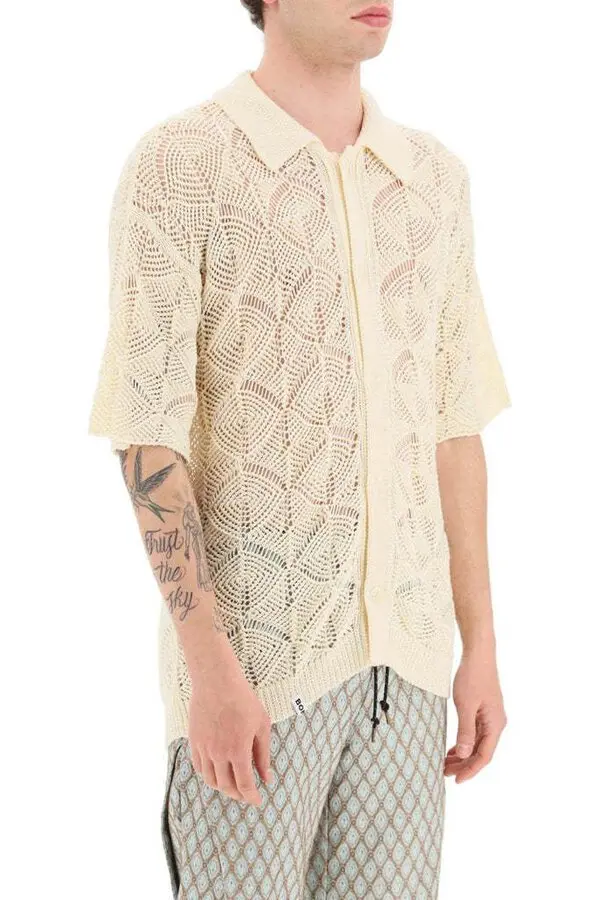 BONSAI Short-sleeved Buttoned Knitted Cardigan - Nude