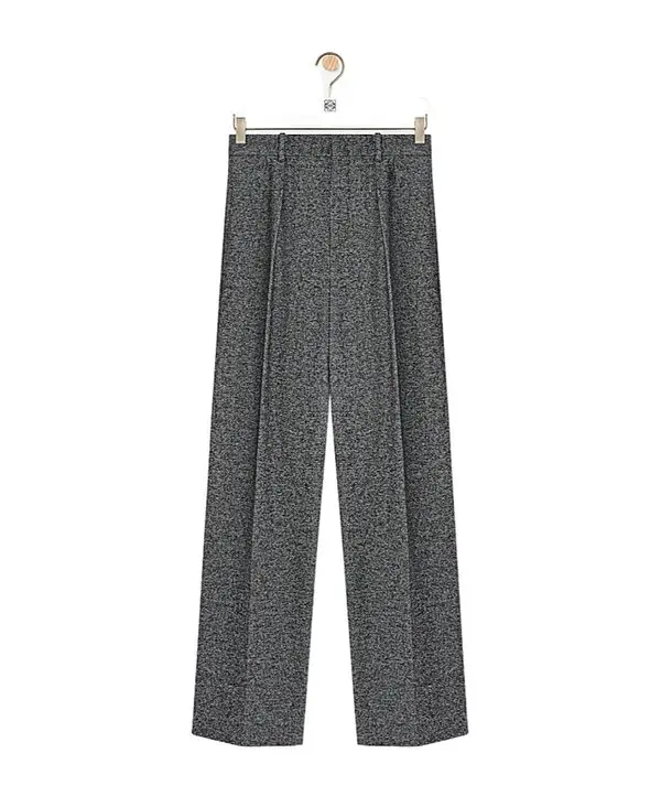 Loewe Wide-leg Twill Trousers With Monogram Embroidery - Gray Mixed Color