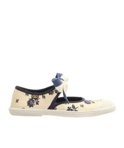 Valentino Garavani Ballerina Sneakers With Floral Print And Bow Detailing - Blue/ivory