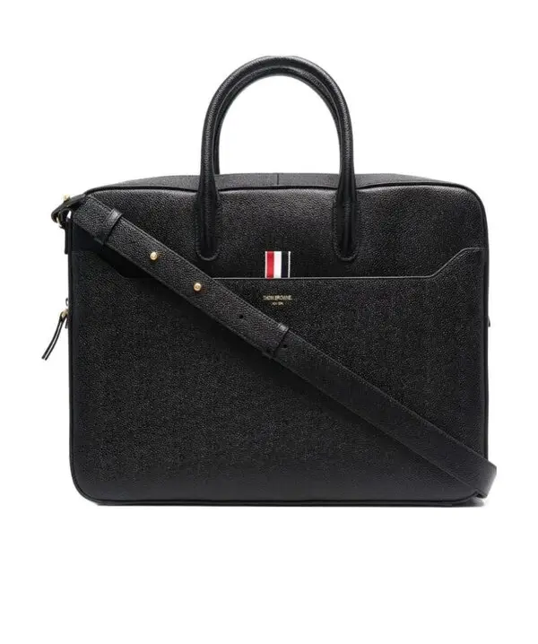 Thom Browne Logo-print Top Handle Laptop Bag - Black
