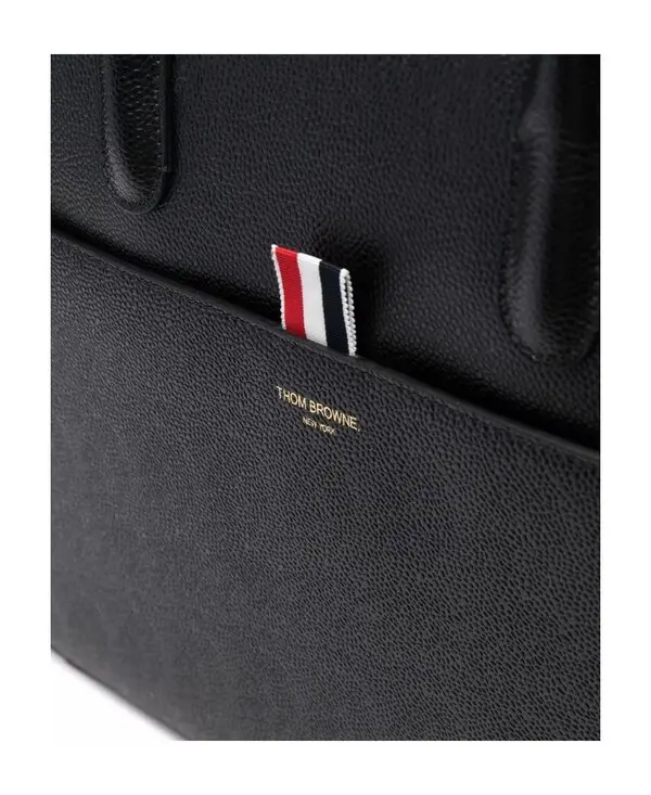 Thom Browne Logo-print Top Handle Laptop Bag - Black