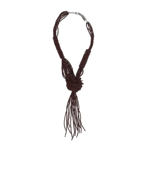 Brunello Cucinelli Beaded Knotted Tassel Necklace - Red