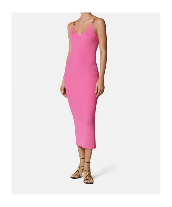 Versace Safety Pin Detail Ribbed Midi Dress