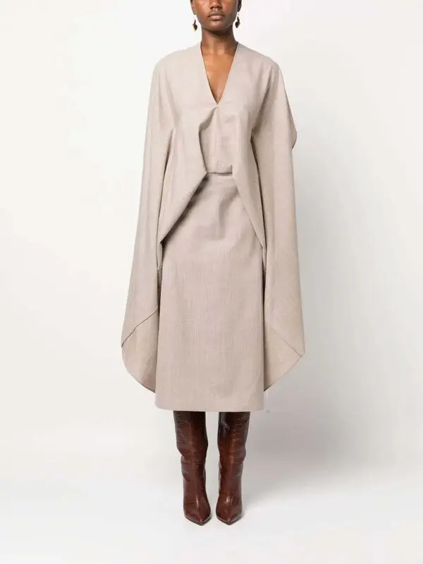 Fendi Draped Cape Detailed Backless Dress In Pin-striped Wool Flannel