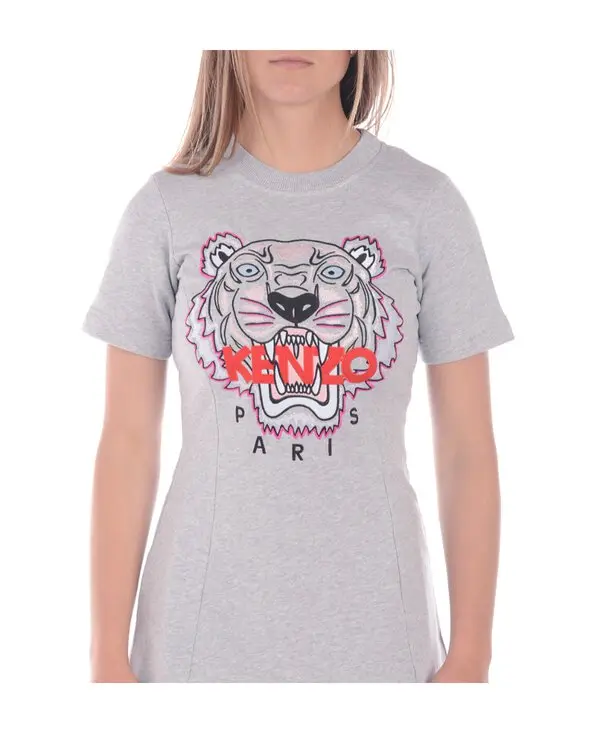 Kenzo Printed Round Neck Short Sleeve Dress - Gray