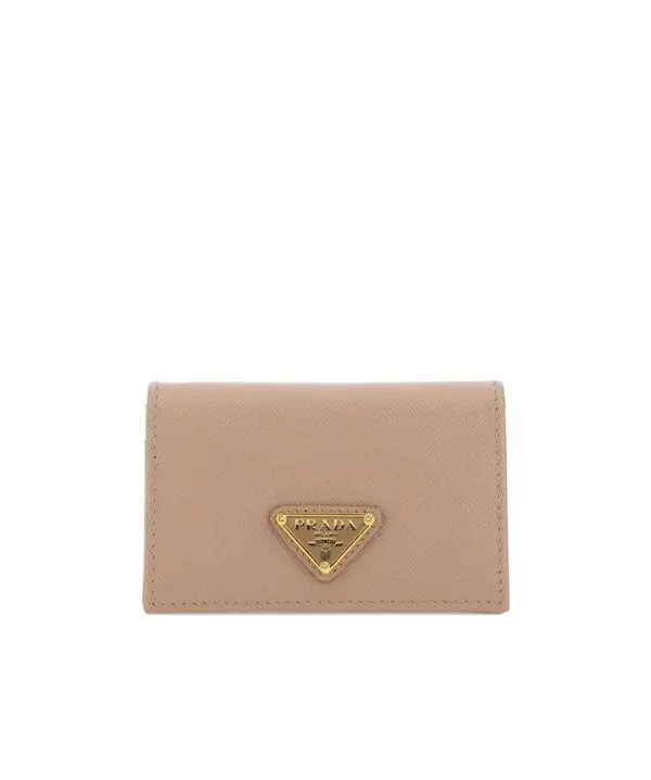 Prada Logo Plaque Fold Over Cardholder - Nude