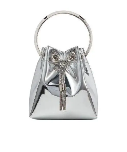 JIMMY CHOO Logo Plaque Tassel Detailed Top Handle Bag - Silver