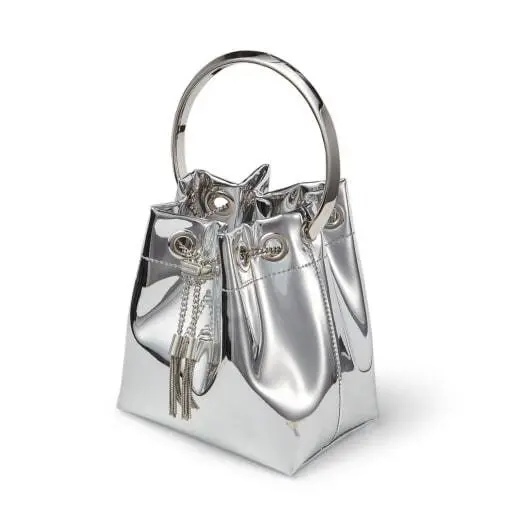 JIMMY CHOO Logo Plaque Tassel Detailed Top Handle Bag - Silver