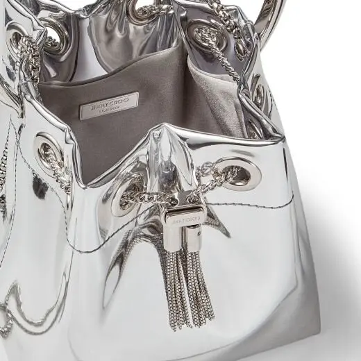 JIMMY CHOO Logo Plaque Tassel Detailed Top Handle Bag - Silver