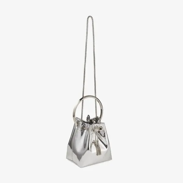 JIMMY CHOO Logo Plaque Tassel Detailed Top Handle Bag - Silver