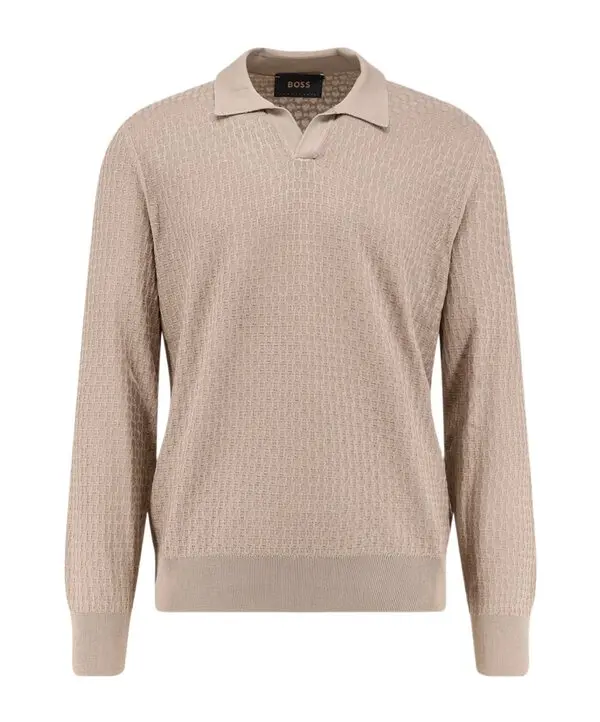 Hugo Boss Textured Knit Polo Sweater - Nude