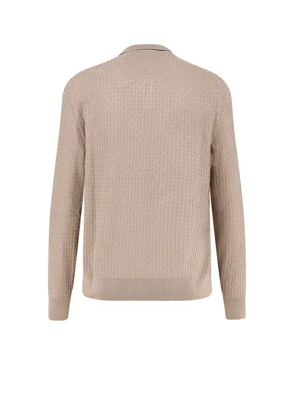 Hugo Boss Textured Knit Polo Sweater - Nude