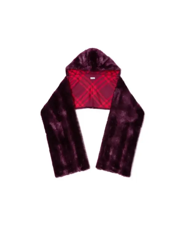 Burberry Faux-fur Hooded Wraparound Scarf - Black