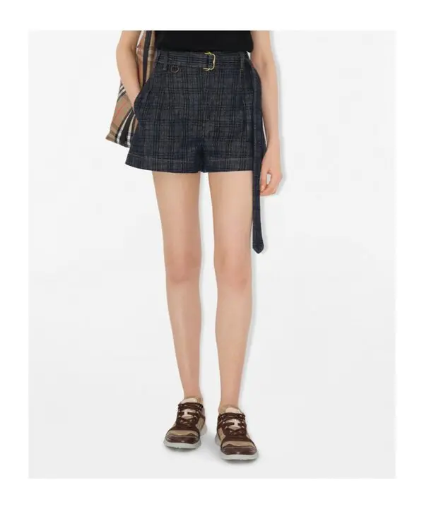 Burberry Belted Check Denim Shorts