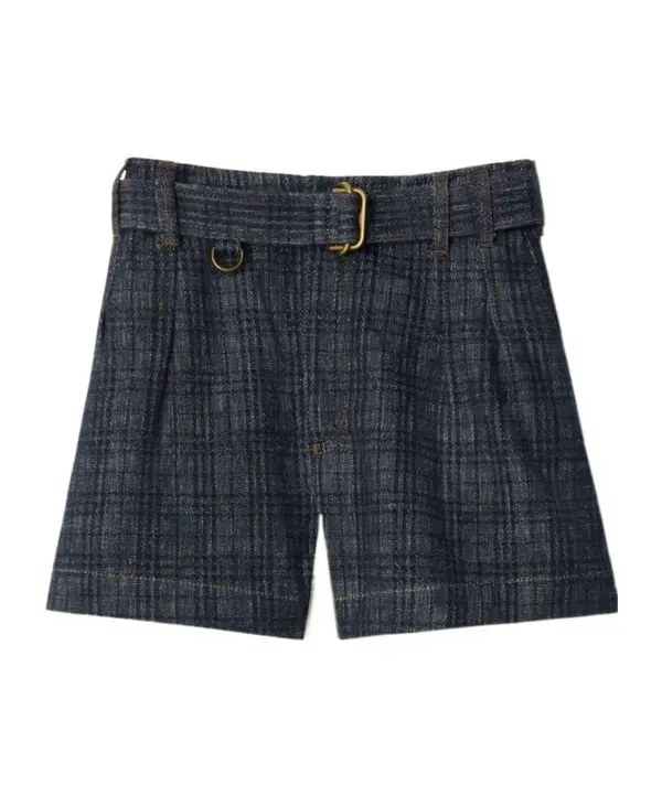 Burberry Belted Check Denim Shorts - Indigo