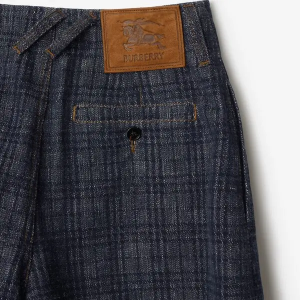 Burberry Belted Check Denim Shorts