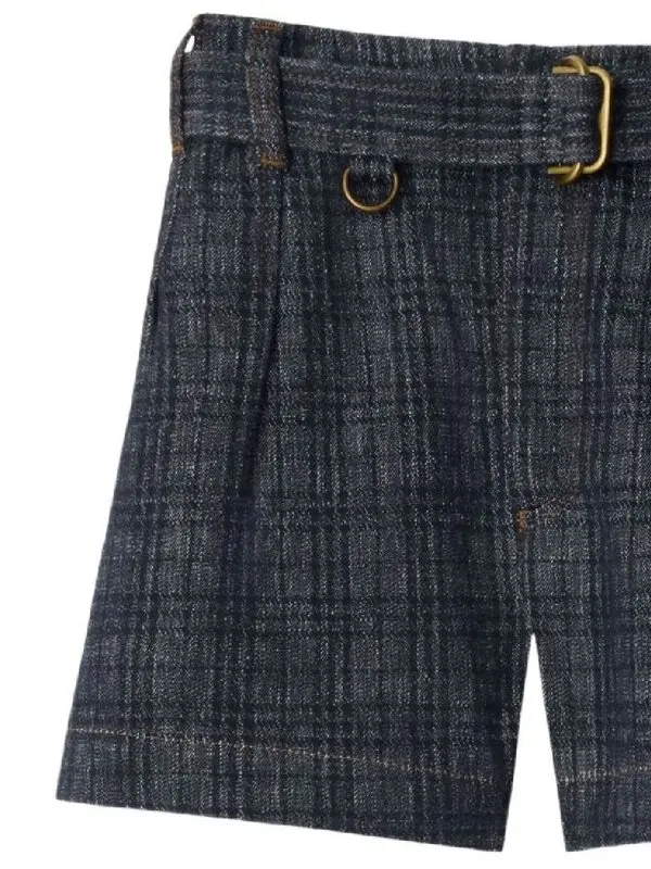 Burberry Belted Check Denim Shorts