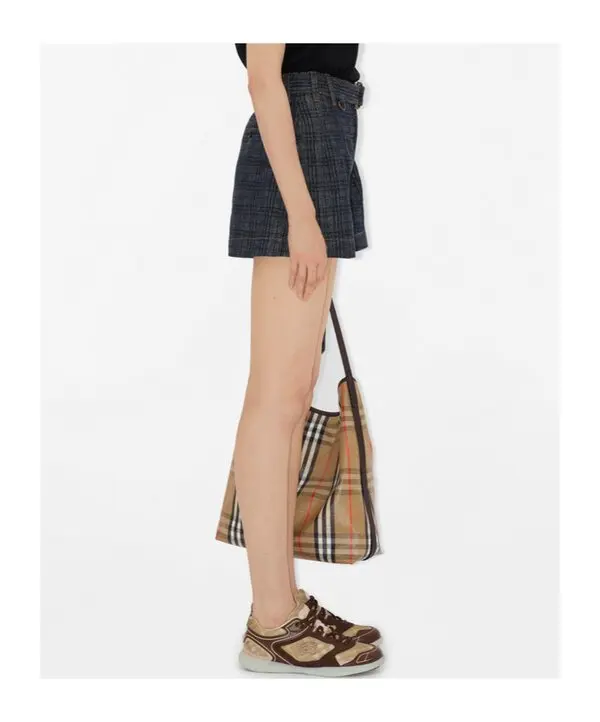 Burberry Belted Check Denim Shorts