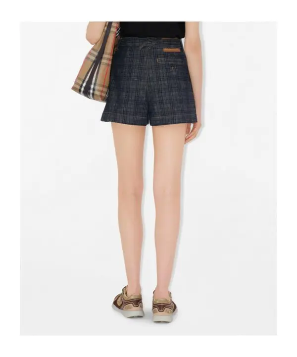 Burberry Belted Check Denim Shorts