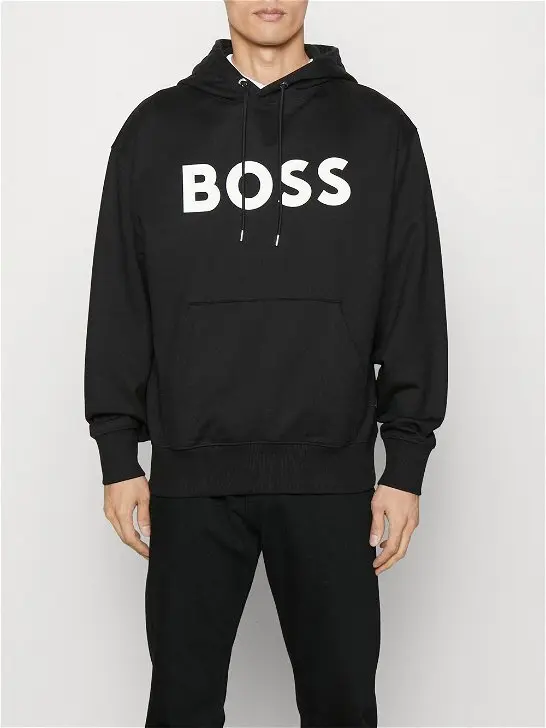 Hugo Boss Logo Print Drawstring Hoodie - Black